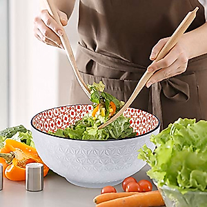 Farielyn-X 8.3" Large Salad Soup Ramen Bowls, 68 OZ Super Stackable Round Fine Porcelain Cereal Pasta Serving Bowl Sets, 2 Pack - Microwavable Ceramic Bowls - Heat and Cold Resistant Porcelain