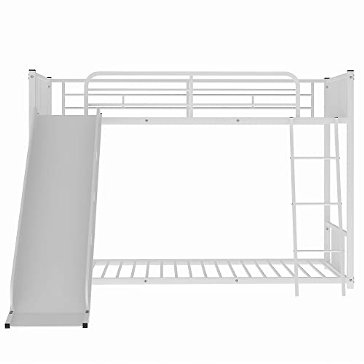 Tidyard Metal Bunk Bed with Slide, Twin Over Twin, White for Bedroom Dorm Guest Room Home Furniture