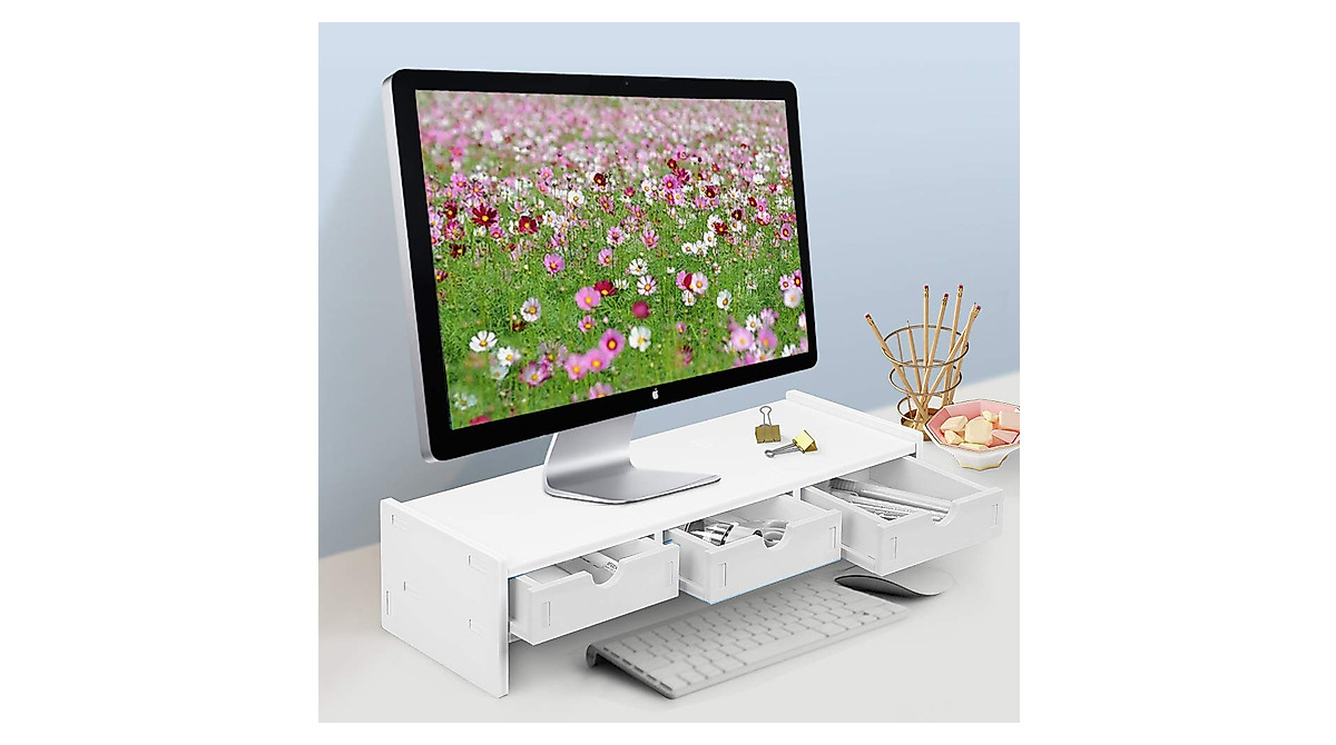 Monitor Stand Riser, Computer Laptop Riser Shelf with 3 Organizer ...