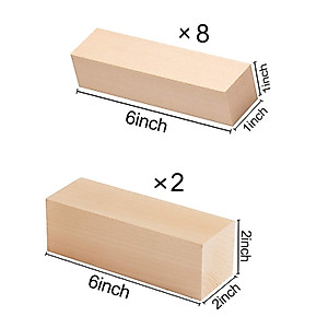 Basswood Carving Blocks - 5ARTH Large Beginner's Premium Wood Carving/Whittling Kit, Suitable for Beginner to Expert - 10 Pcs with Two 6"x 2"x 2" and Eight 6"x 1"x 1" Unfinished Wood Blocks