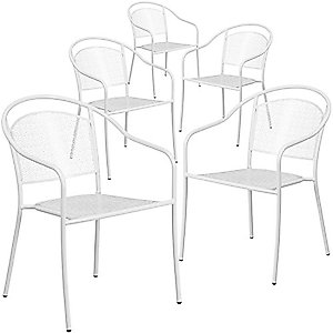 Flash Furniture Commercial Grade 5 Pack White Indoor-Outdoor Steel Patio Arm Chair with Round Back