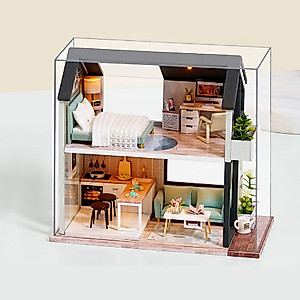 Spilay DIY Dollhouse Miniature with Wooden Furniture,DIY Dollhouse Kit with Dust Proof and Music Movement,1:24 Scale Creative Room Gift Idea for Adult Friend Lover(Meet Happiness)