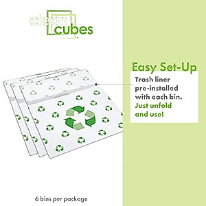 Clean Cubes 13 Gallon Trash Cans & Recycle Bins for Sanitary Garbage Disposal. Disposable Containers for Parties, Events, Recycling, and More. 6 Pack (Recycle)
