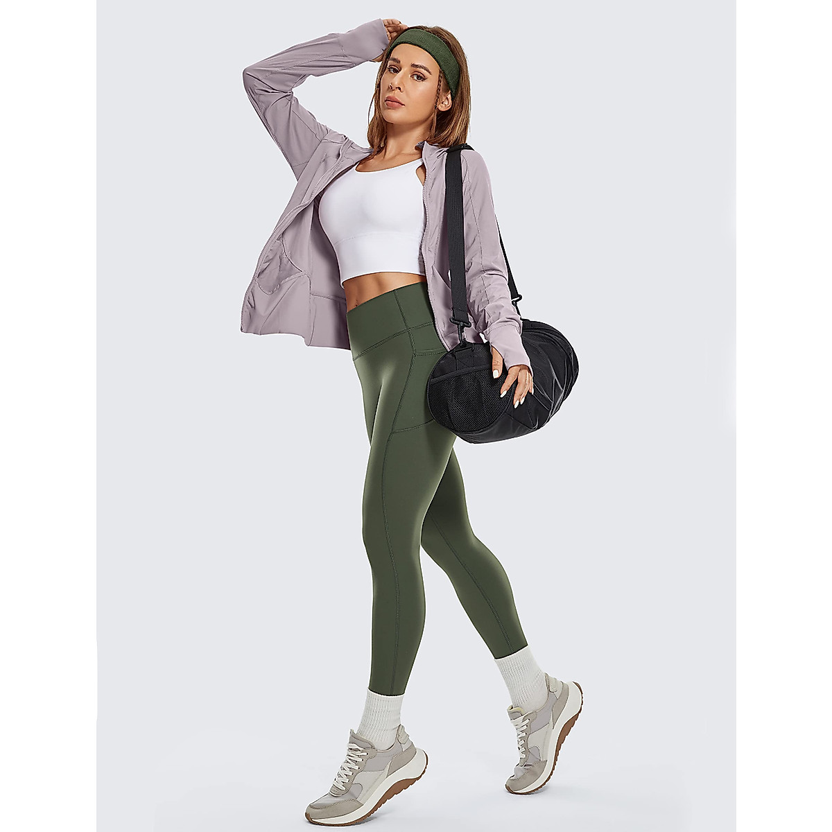 VANTONIA No Front Seam High Waisted Wokout Leggings for Women Yoga Pants with Pockets Buttery Soft Lounge Legging -25" Seaweed Green-Pockets Large