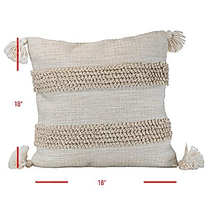 Foreside Home & Garden FIPL09798 Brown Decorative Throw Striped Hand Woven 18x18 Outdoor Pillow w/Pulled Yarn Accent + Tassel