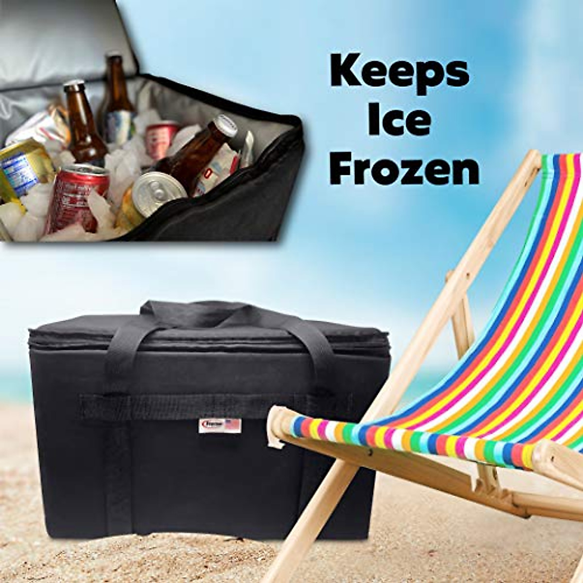 Sterno Trunk Buddy Insulated Leak Proof Organizer, Hot and Cold Food Bag for Groceries, Beverages and More, Black Cloth Exterior with Vinyl Liner, 13”L x 22”W x 14”H