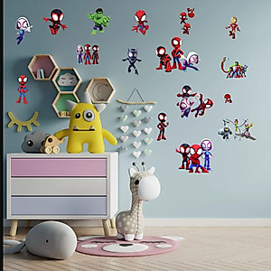 Spiderman and His Amazing Friends Wall Decals Peel and Stick Cartoon Wall Decals Stickers for Boys Room Spiderman Wall Art Mural Decor for Baby Girls Kids Nursery Bedroom