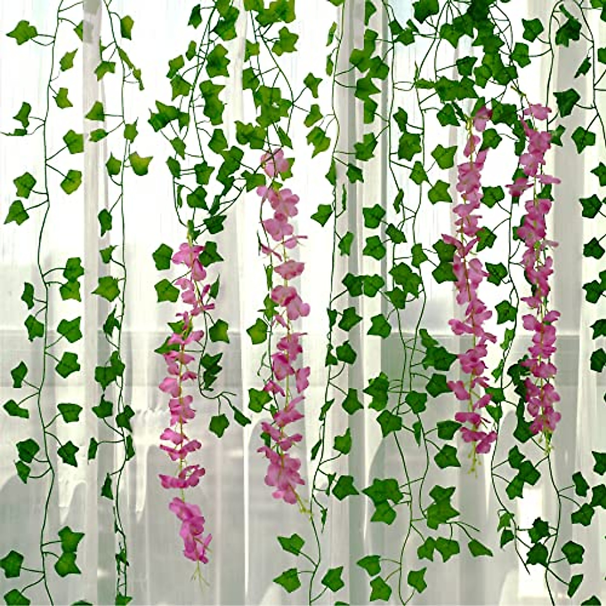 Mandy's 12pcs Fake Vines Artificial Ivy Leaves, Silk Ivy Garland Hanging Plants for Home Kitchen Wedding Wall Decor