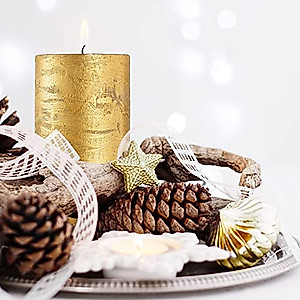 SPAAS Rustic Gold Pillar Candles - 2.8" X 5" Decorative Gold Candles - 2 Pack Metallic Pillar Candles ​- Dripless Unscented Rustic Pillar Candles for Home Decoration, Party, Wedding, and Holiday