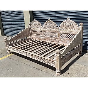Worldcraft Industries Wooden Carved Jhula Arch Day Bed, Cream Percentage Finish. Hand Crafted from Solid Indian Mahogany Wood (Day Bed Sofa: 44Dx83Wx40H)