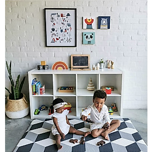 Large Waterproof Thick Padded Foam Baby Play Mat for Infants, Babies, Toddlers - for Play, Crawling & Tummy Time - 70 x 59 in. - Reversible, Double-Sided, Non-Toxic, Non-Slip Playmat - Grey Geo/Stripe