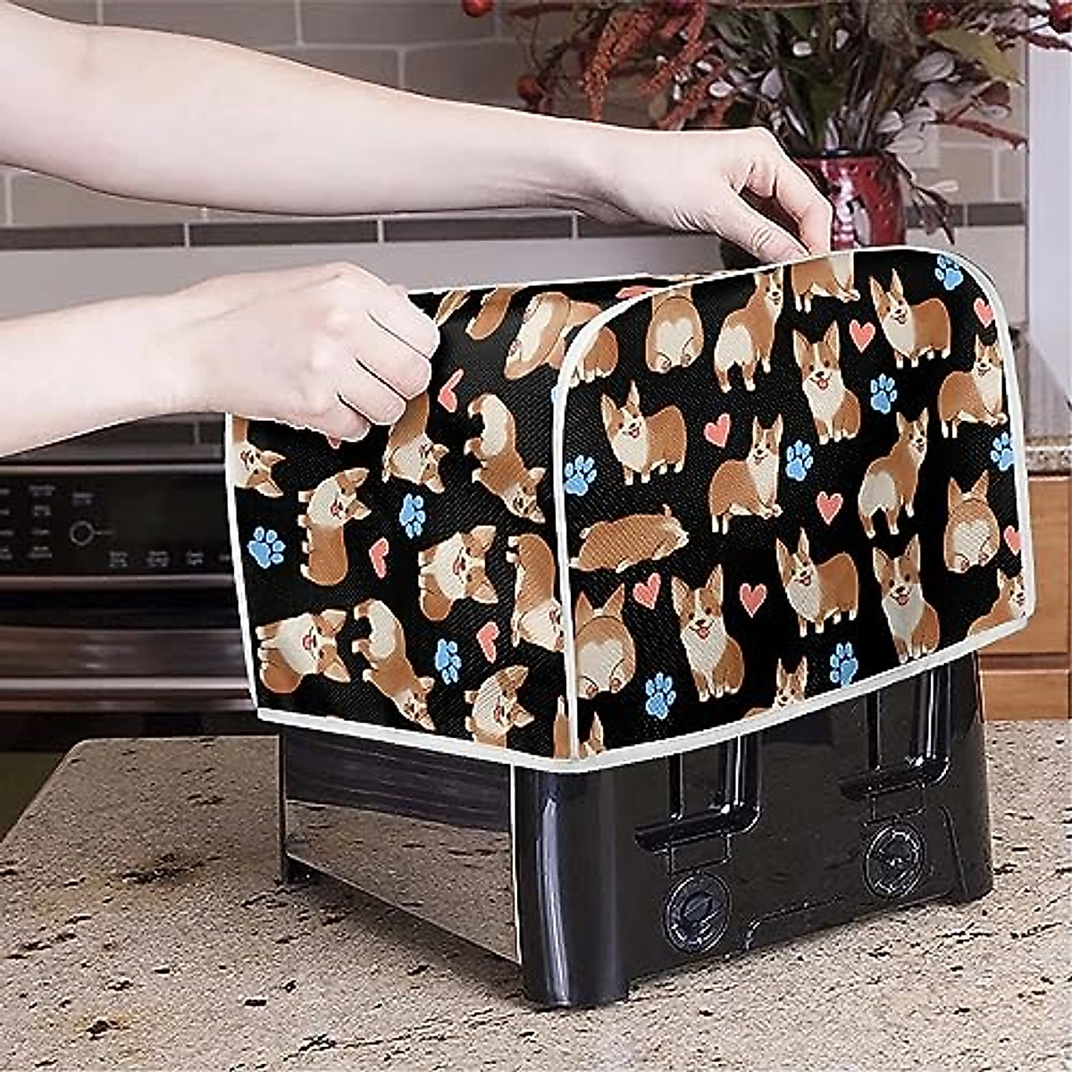 Jiueut Cute Animal Toaster Cover 4 Slice,Corgi Pattern Toaster Covers Bread Maker Cover,Kitchen Small Appliance Covers,Microwave Toaster Oven Cover