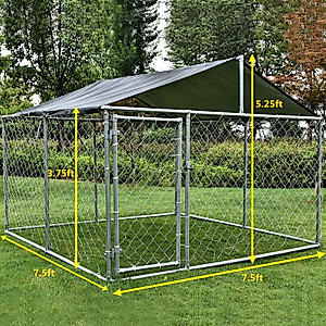 MAGIC UNION Dog Kennel Outdoor Metal Dog Cage Outside Dog Fence Pet Enclosure Fencing with Water-Resistant Cover Roof Backyard Dog Run House (Basic)