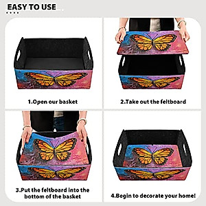 xigua Large Foldable Storage Bins, Felt Storage Basket with Handles, Storage Containers Organizer for Clothes, Toys, Shelves, Closet, Office, Bedroom, Monarch Butterfly