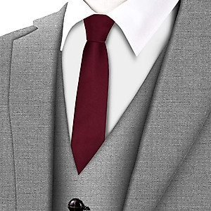 GUSLESON 6cm Burgundy Slim Necktie for Men Wine Red Solid Skinny Tie (0973-11)