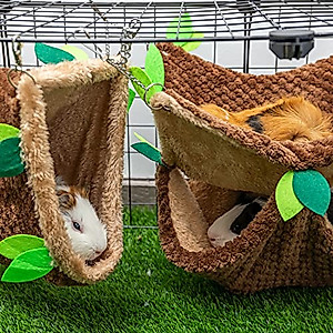 FAITUCOS Guinea Pig Hideout - Hanging Hammock & Tunnel Set for Rat Guinea Pigs Hamster Hedgehog Chinchilla Flying Squirrel - Fleece Warm Small Animals Bedding House Cage Accessories