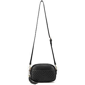 lola mae Quilted Crossbody Bag, PU Lightweight Shoulder Purse Top Zipper Tassel Accent Black Purse(Black-729)