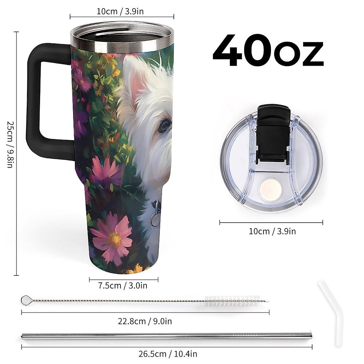 West Highland Terrier in The Garden 40oz Water Bottle Double Wall Insulated Tumbler with Handle Leakproof Travel Mug Black-style