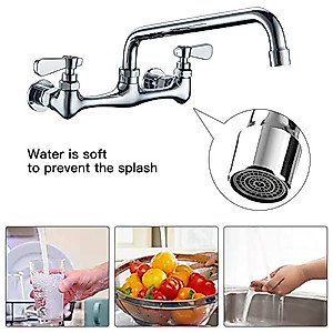 Kitchen Faucet Wall Mount Commercial Sink Faucet Kitchen Utility Laundry 8 Inch Swivel Spout 2 Dual Handle Restaurant Chrome Mixer Tap