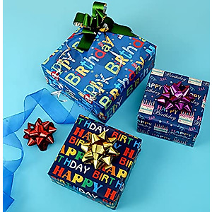 U'COVER Birthday Wrapping Paper 6 Large Sheet Happy Birthday Gift Wrapping Paper for Kids Boys Girls Men Women Baby Shower 3 Style Colorful Birthday Greeting Gift Wrap Paper Folded Flat 27 * 37inch