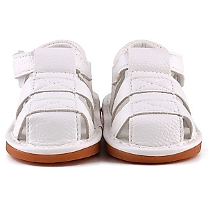 Boys Girls Summer Squeaky Sandals Closed-Toe Anti-Slip Premium Rubber Sole Toddler First Walkers Shoes White (Foot Length 10.5cm/4.13in) 1302-WT15