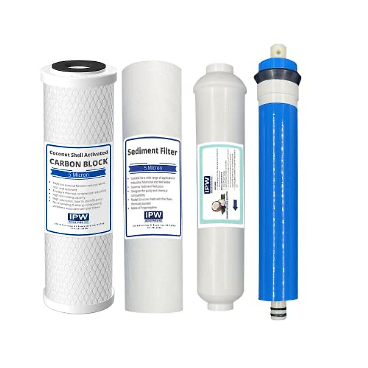 4 Pack of filters including 50 GPD Membrane w/ 1/4" JG QC by IPW Industries Inc.