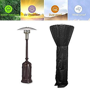 J&C Patio Heater Cover-Black Waterproof Dust-Proof Durable Veranda Outdoor Heater Cover with Zipper for Round Stand Up Patio Heater (86x19x33in)