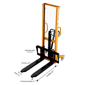 APOLLOLIFT Manual Stacker, 2200 lbs Capacity 63 Inch Lift Height Fixed Leg Stacker, with Adjustable Forks Fixed Legs Only Suitable for Open Bottom Pallet