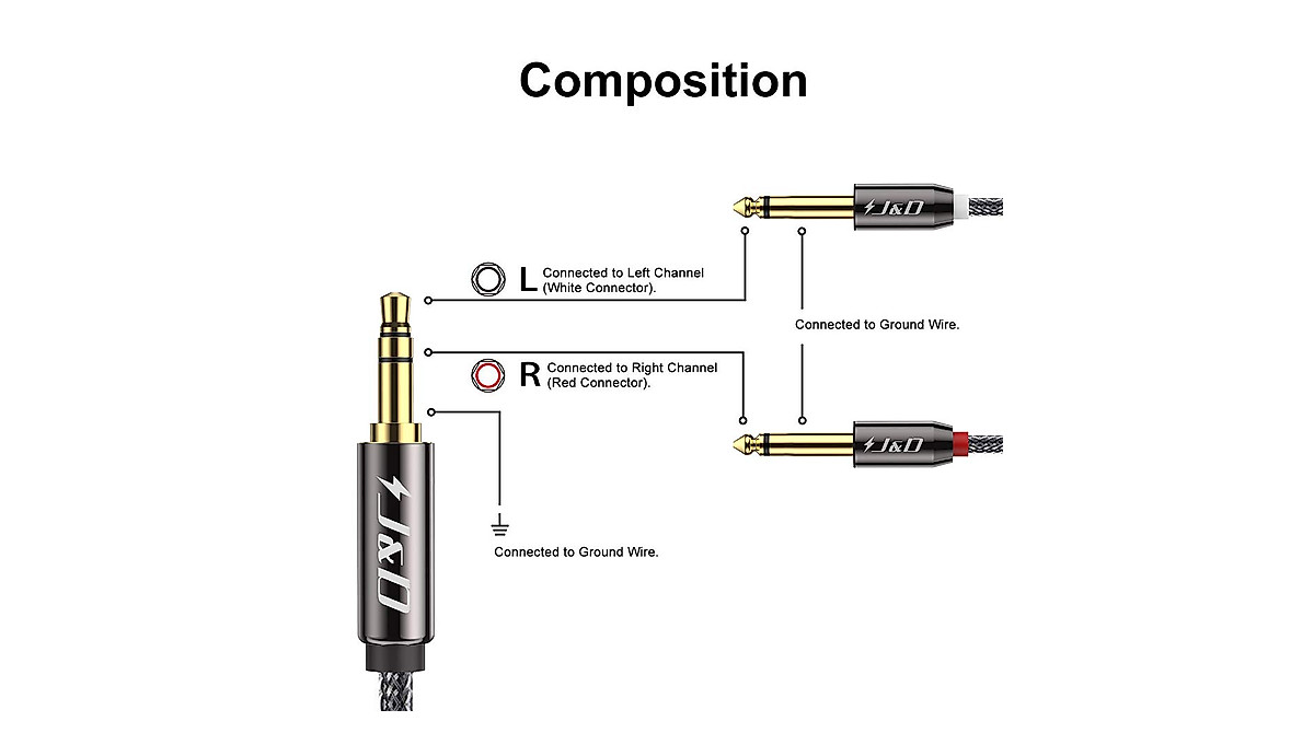 J&D 3.5mm to Dual 6.35mm Audio Cable Splitter