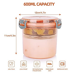 Genteen Overnight Oats Containers with Lids, Yogurt Parfait Cups with Lids Snack Containers with Topping Cereal or Overnight Oats Container Ideal for Meal Prep Breakfast (Without Ice-Pack)