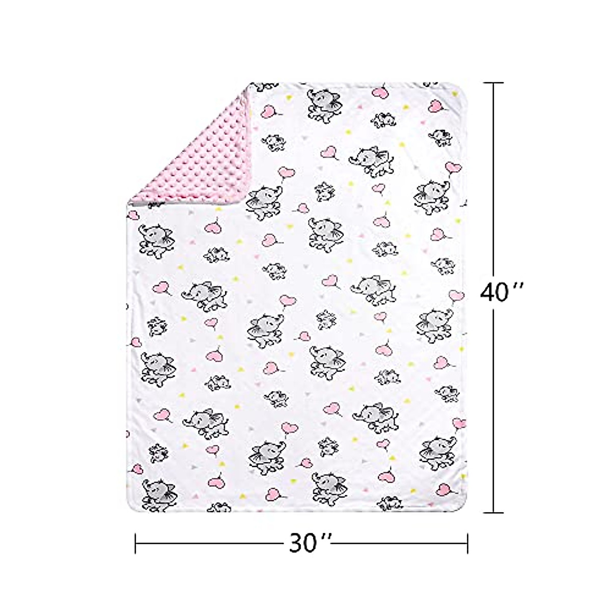 DaysU Silky Micro Soft Plush Baby Blankets for Girls with Print Animal Pattern and Soothing Raised Dots, Double Layer Bed Throws for Baby Crib, Elephant, Pink, 30x40 Inches