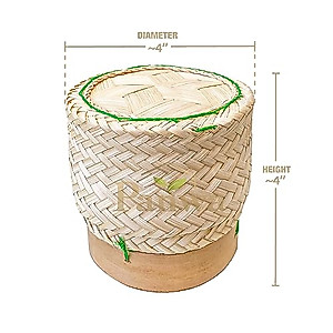 PANWA Mini Bamboo Sticky Rice Serving Basket- Handmade 100% Eco-Friendly Thai Mini Wickerwork Kratips- 4 piece set- Food Safe (Green)