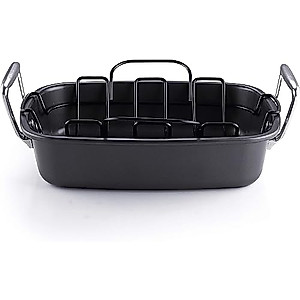 Cook N Home Nonstick Roasting Pan Bakeware Roaster with Rack, 17x13-inches, Black