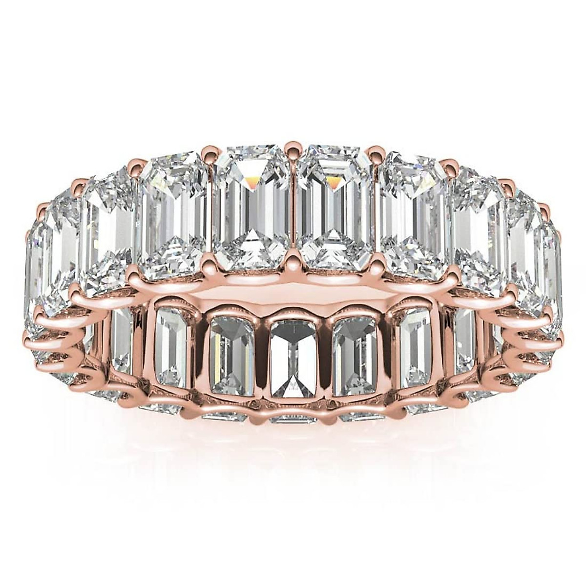 Bhumi Gems Emerald Moissanite Wedding Band, Engagement Bridal Ring Full Eternity Stackable Matching Comfort Fit Handmade Jewelry Anniversary Rose Gold Band