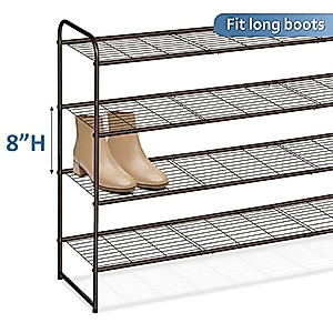 AOODA 4 Tier Long Shoe Organizer for Closet, Wide Stackable Metal Shoe Rack for Entryway, Bedroom, Floor, Shoe Shelf Storage Organizer Holds 30 Pairs of Men Sneakers (Bronze)