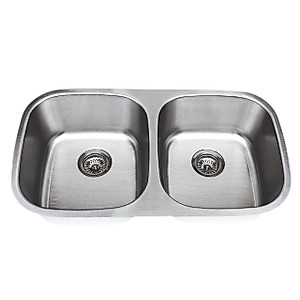 Wells Sinkware CMU3318-88-1 Stainless Steel Kitchen Sink Package, 33" 50/50 8" Deep, Brushed Matte Finish