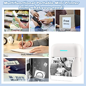 Sticker Printer Machine- Mini Thermal Printer, Inkless Notes Printer Mini, Portable Bluetooth Pocket Phone Printer for Journal, Photos, Notes, Kids Gift, White Mini Printer Sticker Maker