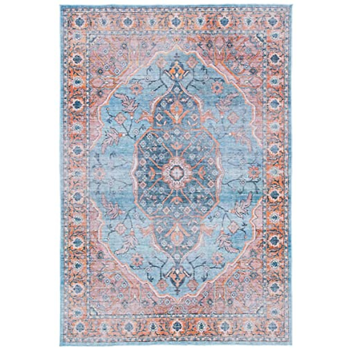 SAFAVIEH Serapi Collection Area Rug - 8' x 10', Blue & Orange, Boho Chic Design, Non-Shedding Machine Washable & Slip Resistant Ideal for High Traffic Areas in Living Room, Bedroom (SEP540M)