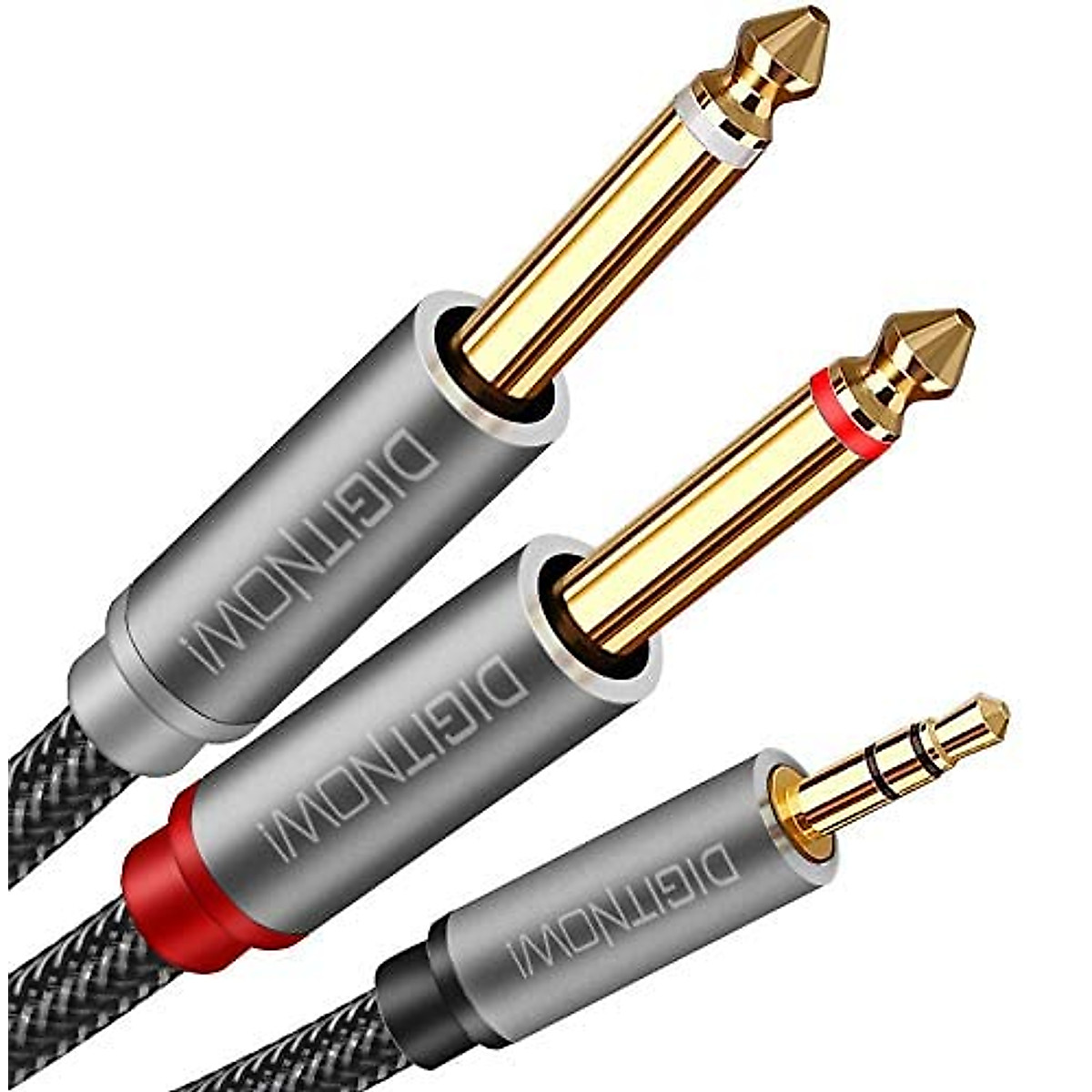 DIGITNOW 3.5mm 1/8" TRS to Dual 6.35mm 1/4" TS Mono Stereo Y-Cable Splitter Cord for Smartphone, Computer, CD Player, Speakers and Home Systems Amplifier, 6.6Ft