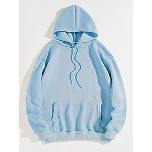 POPIER Women Have Happy A Good Day Hoodie Graphic Print Hoodie Drop Shoulder Fleece Hooded Sweatshirt Pullover Aesthetic (Sky Blue,Medium)