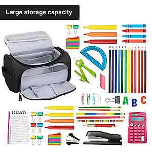 LABUK Pencil Case, Black Big Capacity Pencil Pouch, Stationery Bag School College Office Organizer for Teens Girls Men Women Adults Students Preppy
