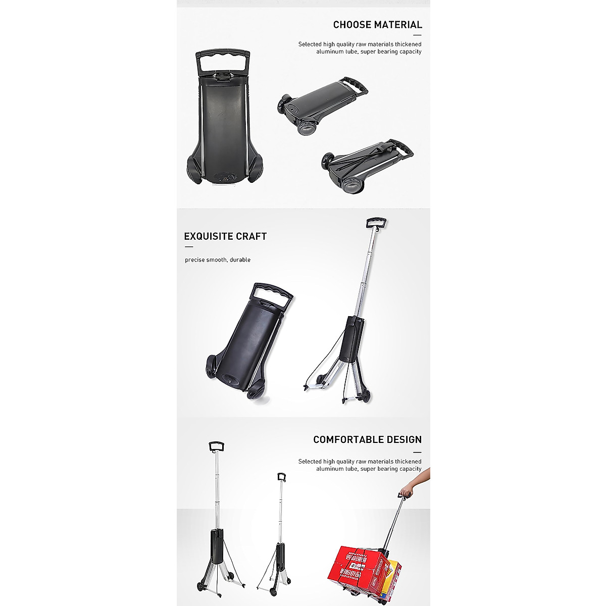 Mini Shopping cart Shopping cart can be Folded, and Then Hand in Hand to Pull cart Household Small Trailer to Carry Luggage cart Upgraded Mini Folding Hand Truck, Luggage Cart with 2 Wheels