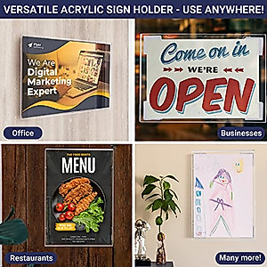 Acrylic Sign Holder with Hook and Loop Adhesive, 8.5 x 11 inches - Portrait or 11 x 8.5 inches - Landscape, Clear Wall Mount Frame, Perfect for home, office, store, restaurant (6 Pack)