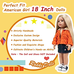 Rakki Dolli Doll Clothes Set Fashion 4 Pieces includes Warm Hooded Coat, T-Shirt, Jeans Skirt & Underpants, Handmade Party Dress Casual Wear Fits 18 Inch American Girls Dolls 004