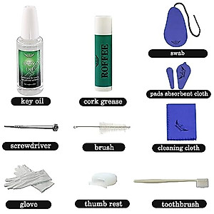 Clarinet Cleaning Cleaner Care Maintenance Kit - Clarinet Cleaning Kit: key oil, cork grease, swab, cleaning cloth, thumb rest, mouthpiece brush, screwdriver...
