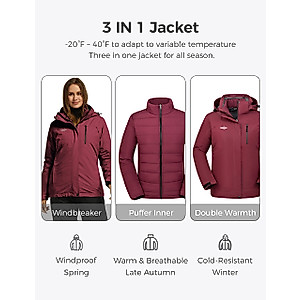 wantdo Women's Winter Snow Coat Mountain Skiing Jacket SoftShell Windbreaker Jacket Wine Red XL