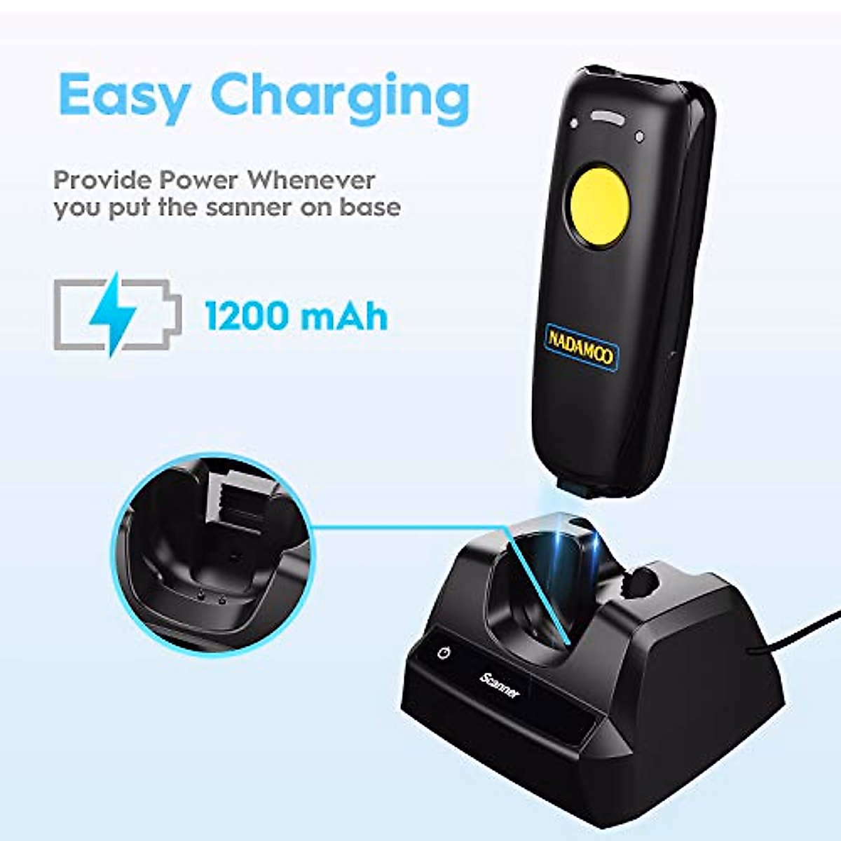 NADAMOO 2D Wireless Barcode Scanner Compatible with Bluetooth, Portable ...