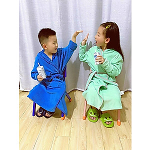 SWMSTUPF Boys Girls Bathrobe Soft Towel Hooded Robe 100% Turkish Cotton Bathrobe(Blue,9-10 Years)