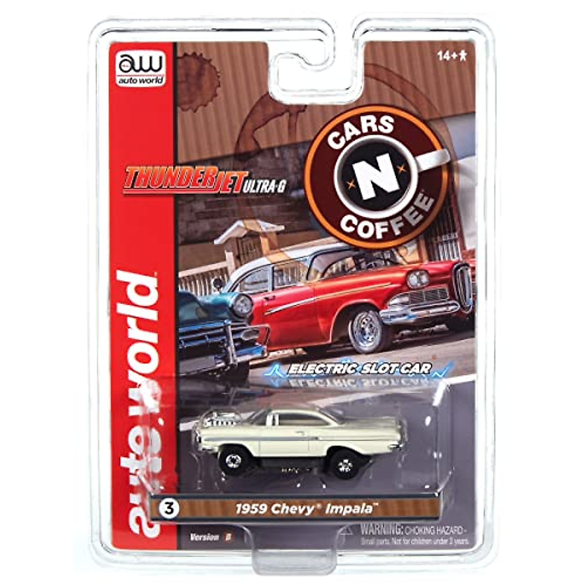 Auto World Thunderjet 1959 Chevrolet Impala Street Rod w/Blower (White) HO Scale Slot Car