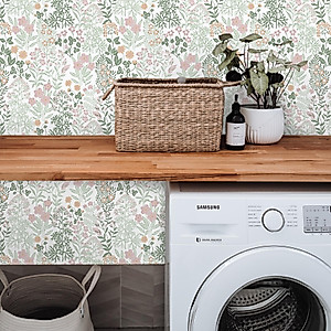 MelunMer Floral Wallpaper Peel and Stick Wallpaper Floral Contact Paper for Cabinets Nursery Wallpaper Botanical Self Adhesive Removable Wallpaper for Bedroom/Bathroom Wallpaper Waterproof 17.3"x78.7"